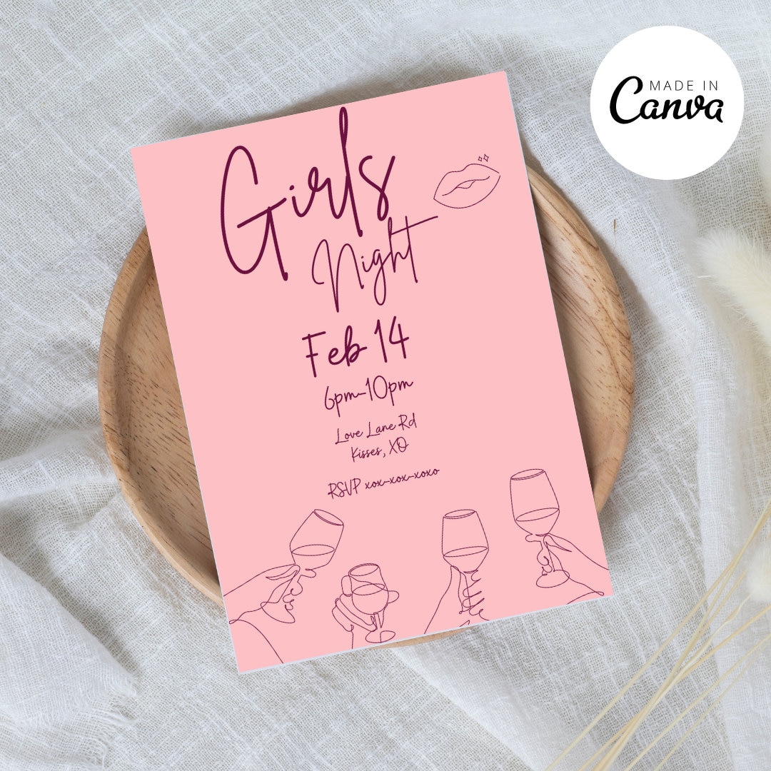 Pink Girls Night Out Template Canva, Editable Invite, Printable ...