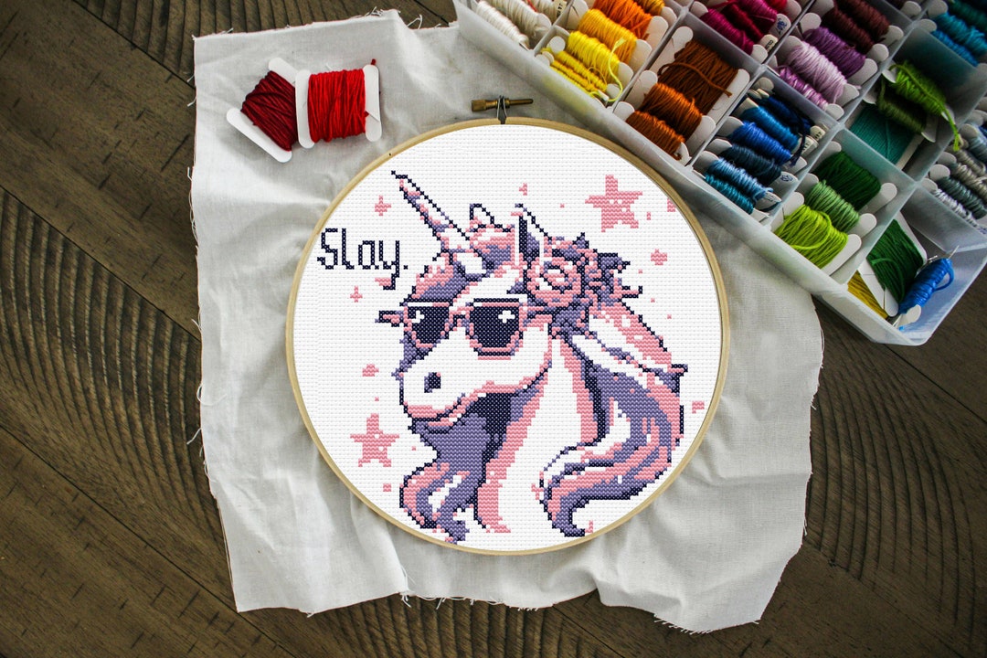 Slay Unicorn Easy to Follow 3 Color Printable PDF Cross Stitch Guide - Etsy
