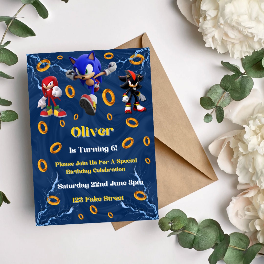 Sonic Birthday Invitation, Super Hedgehog Boys Party Invite, Super ...