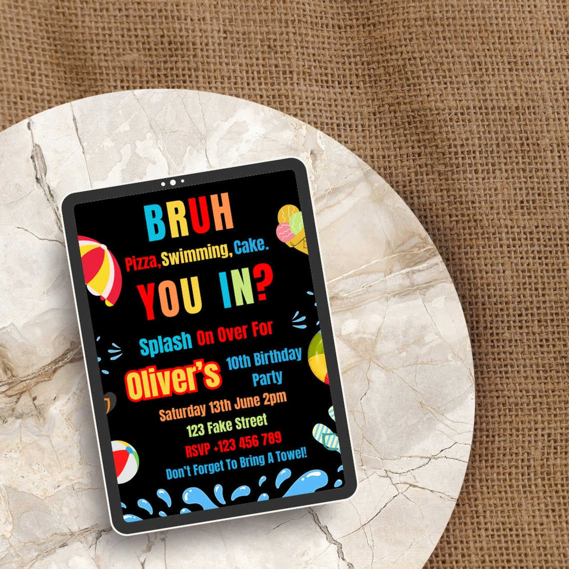 Editable BRUH Birthday Invite Template, Bruh Pool Birthday Party ...