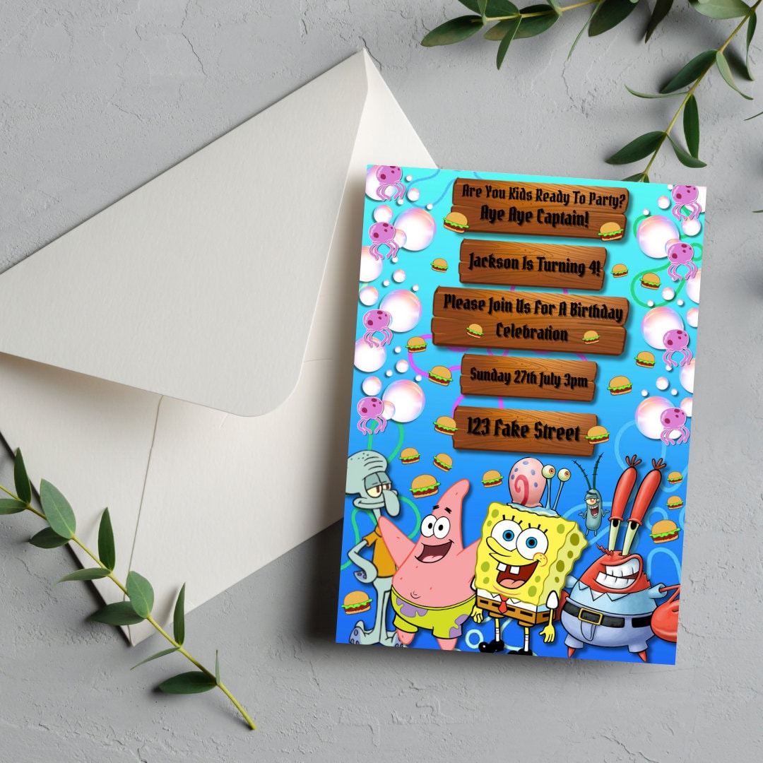 Editable Spongebob Birthday Invitation, Sponge Bob Invite, Template ...