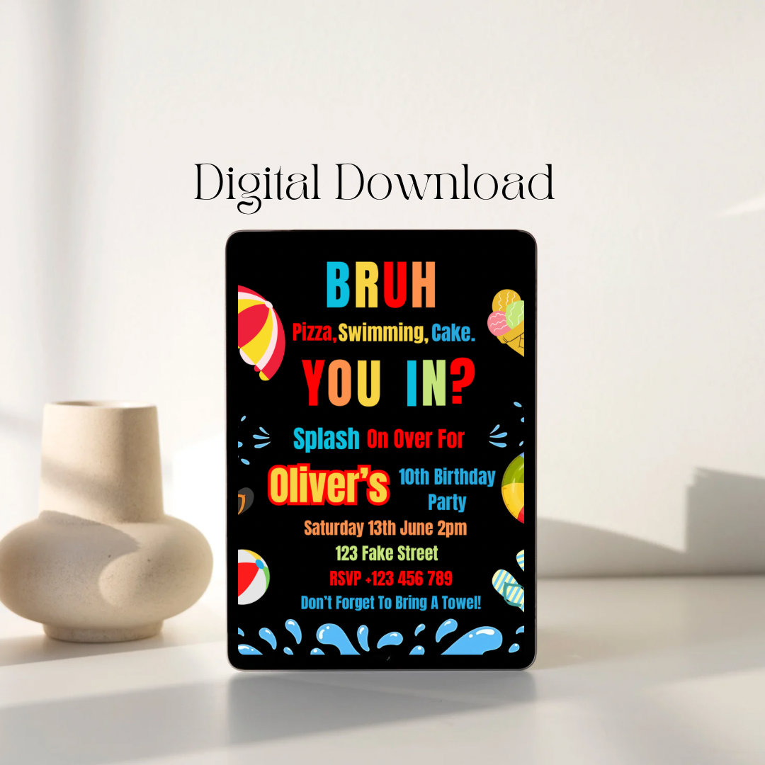 Editable BRUH Birthday Invite Template, Bruh Pool Birthday Party ...