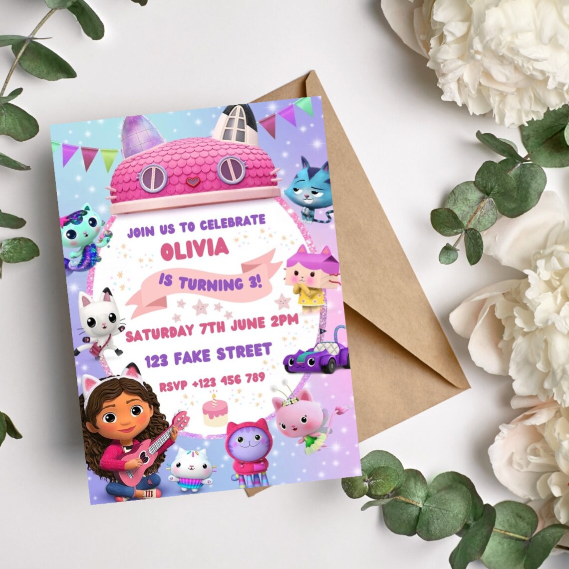 Editable Gabby's Dollhouse Birthday Invitation Template, Digital Gabbys ...