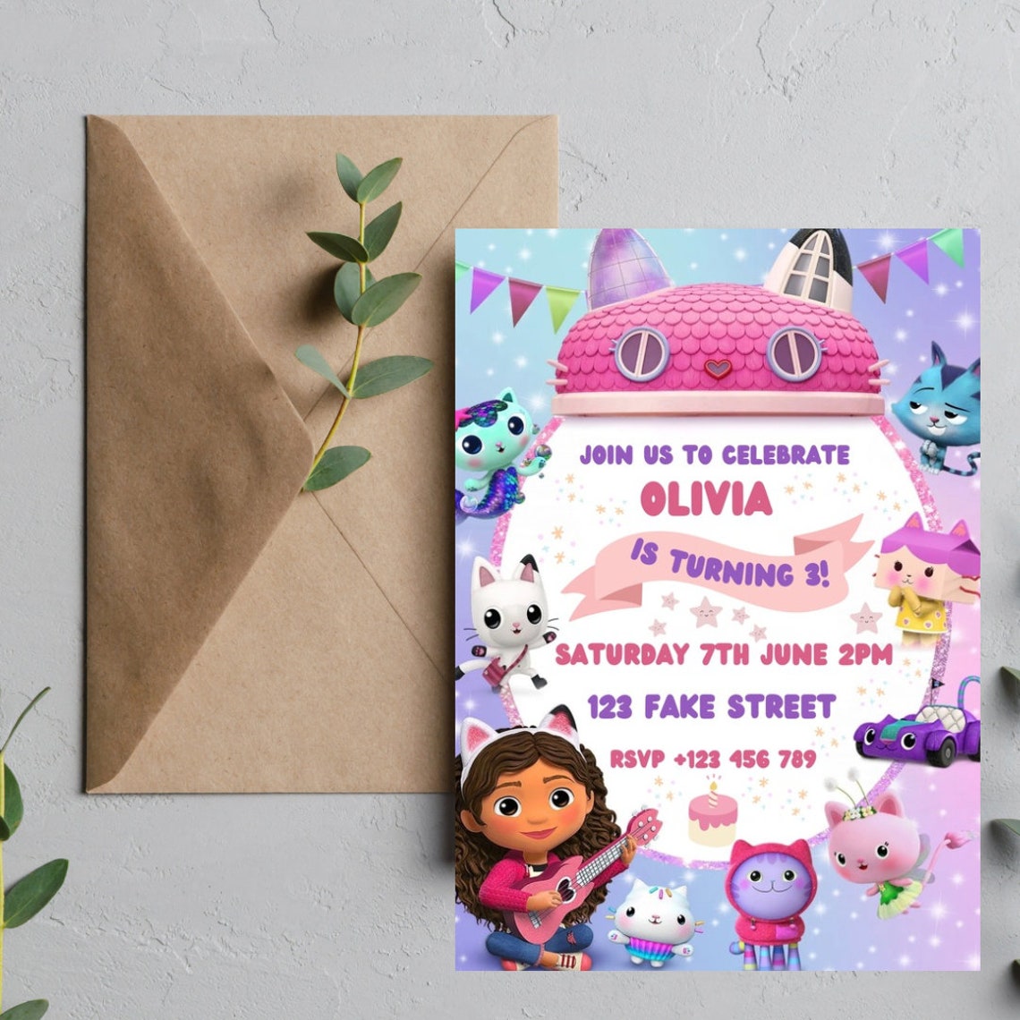 Editable Gabby's Dollhouse Birthday Invitation Template, Digital Gabbys ...