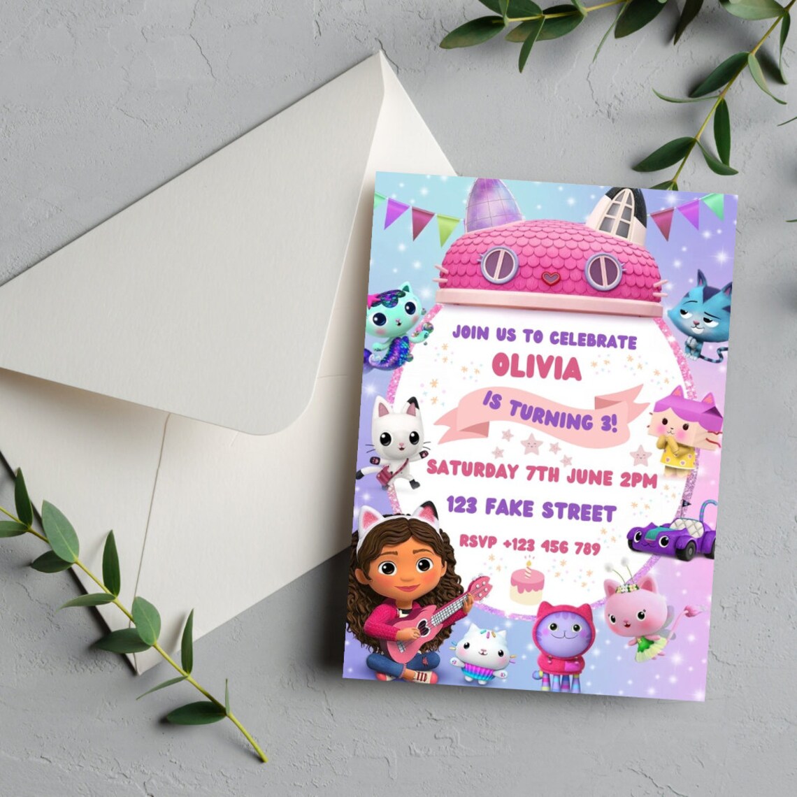 Editable Gabby's Dollhouse Birthday Invitation Template, Digital Gabbys ...