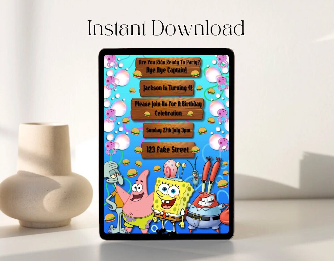 Editable Spongebob Birthday Invitation, Sponge Bob Invite, Template ...