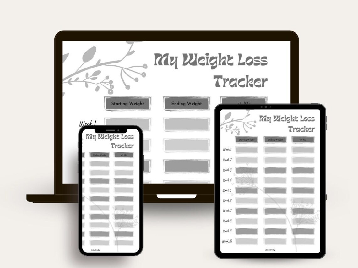 Printable Weight Loss Tracker, Digital Weekly Weight Tracker, Weekly Weigh In, Weight Loss Chart ...