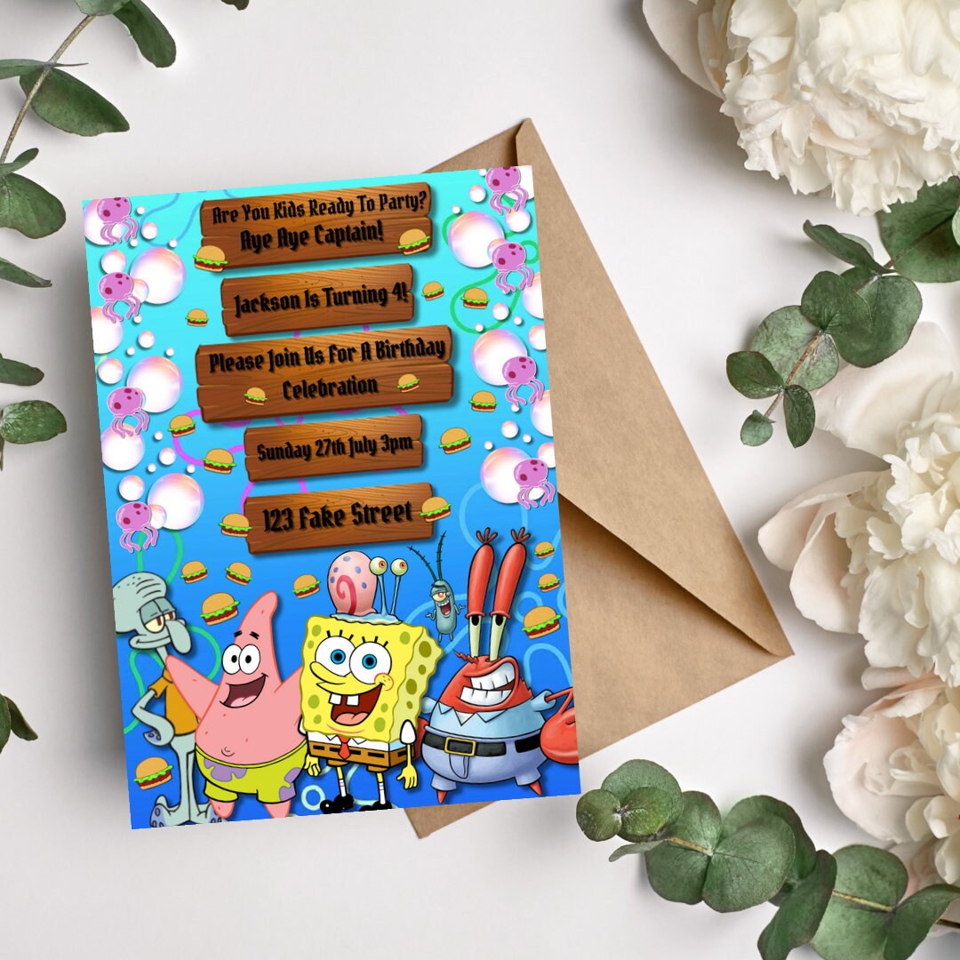 Editable Spongebob Birthday Invitation, Sponge Bob Invite, Template ...