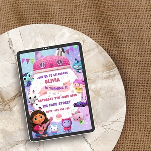 Editable Gabby's Dollhouse Birthday Invitation Template, Digital Gabbys ...
