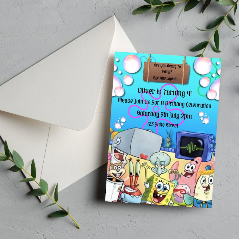 Editable Spongebob Birthday Invitation, Sponge Bob Invite, Template ...