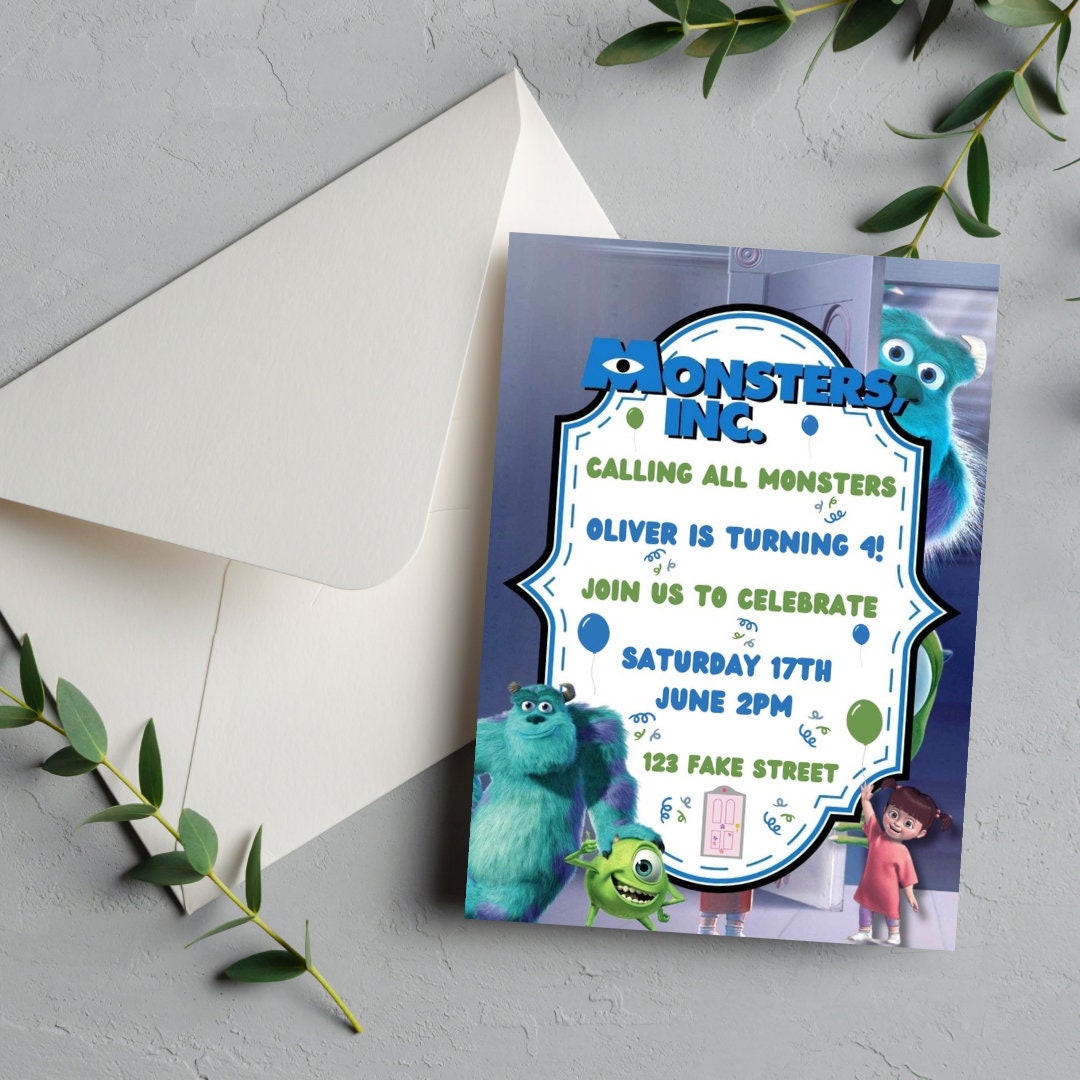 Monsters Inc Birthday Invitation, Monsters Inc Invitation, Monsters Inc ...