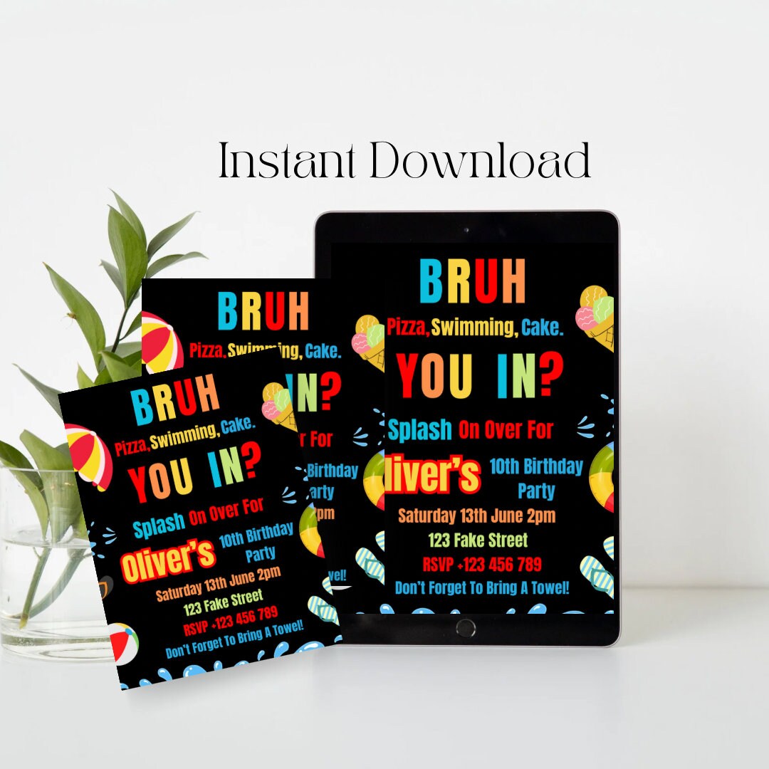 Editable BRUH Birthday Invite Template, Bruh Pool Birthday Party ...