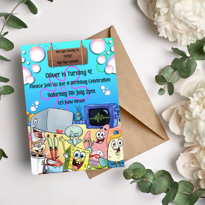 Editable Spongebob Birthday Invitation, Sponge Bob Invite, Template ...