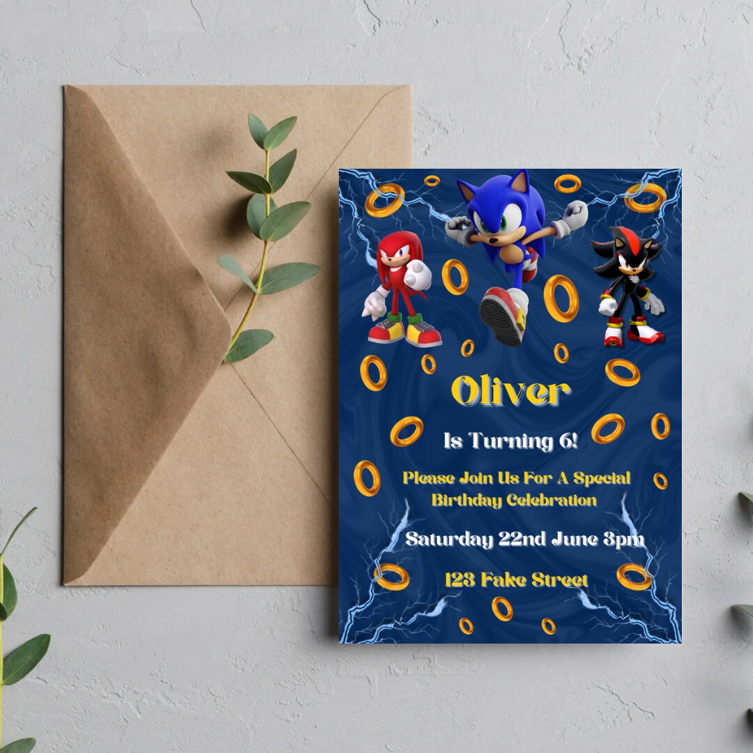 Sonic Birthday Invitation, Super Hedgehog Boys Party Invite, Super ...