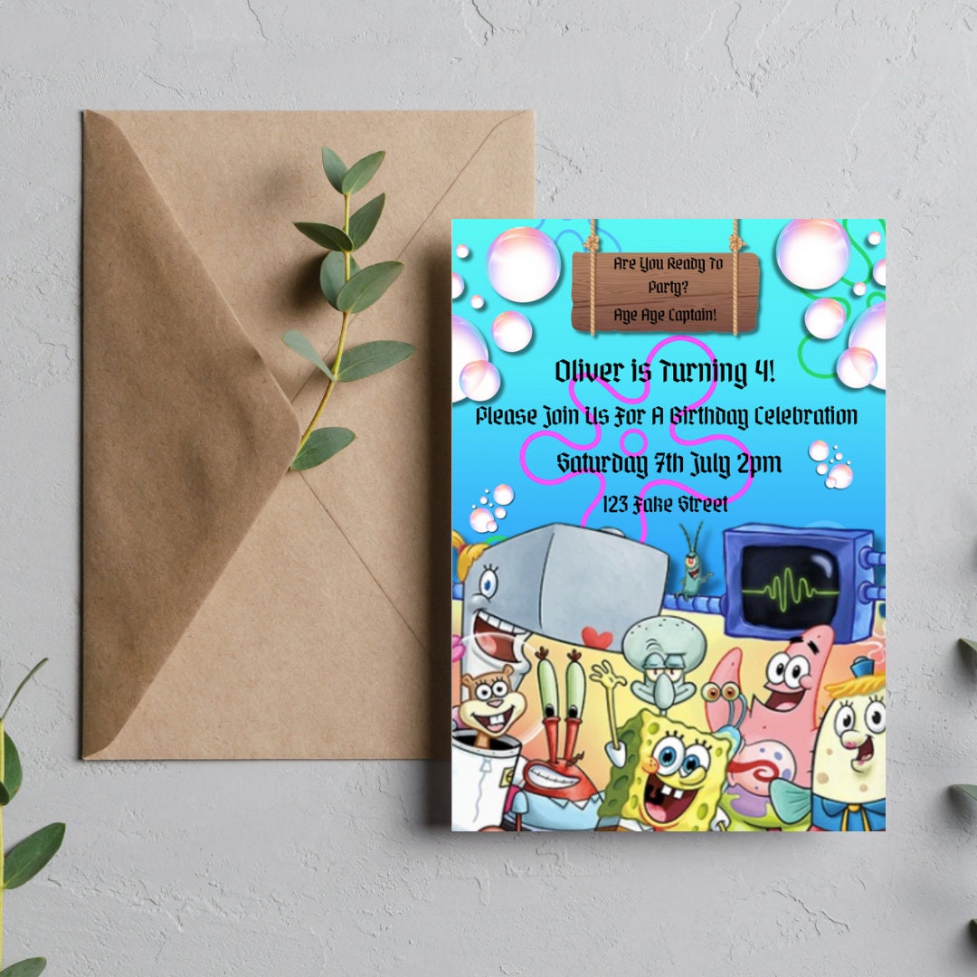 Editable Spongebob Birthday Invitation, Sponge Bob Invite, Template ...