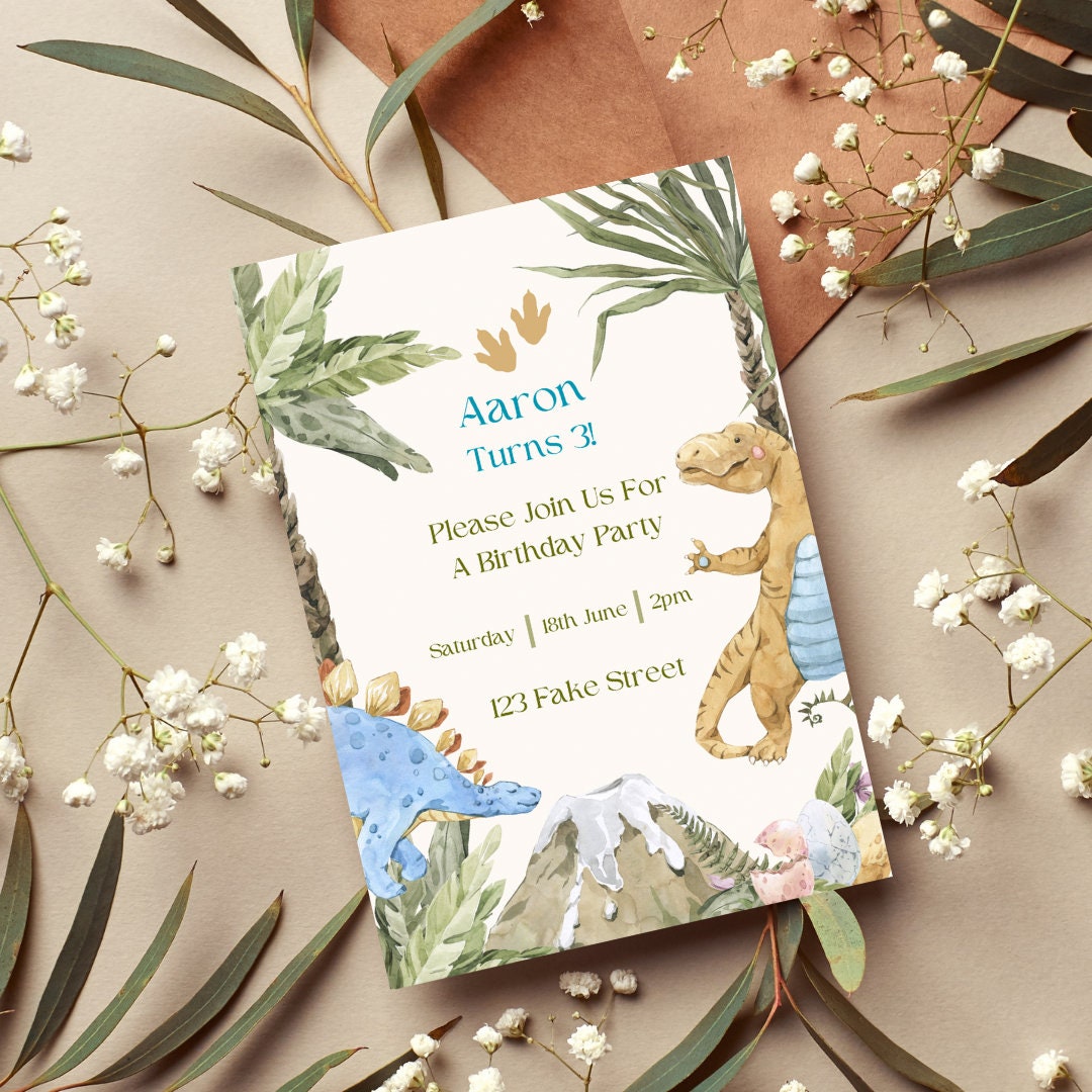 Editable Dinosaur Birthday Party Invitation Template, Dinosaur Birthday ...