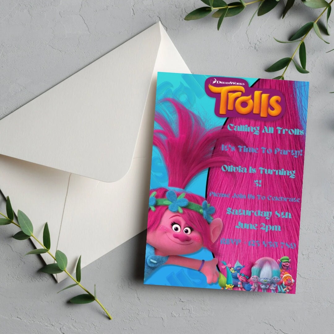 Trolls Invitation, Trolls Birthday Invite Printable, Trolls Movie Party ...
