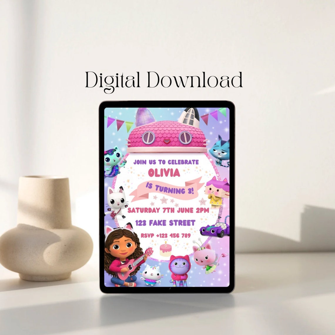 Editable Gabby's Dollhouse Birthday Invitation Template, Digital Gabbys ...