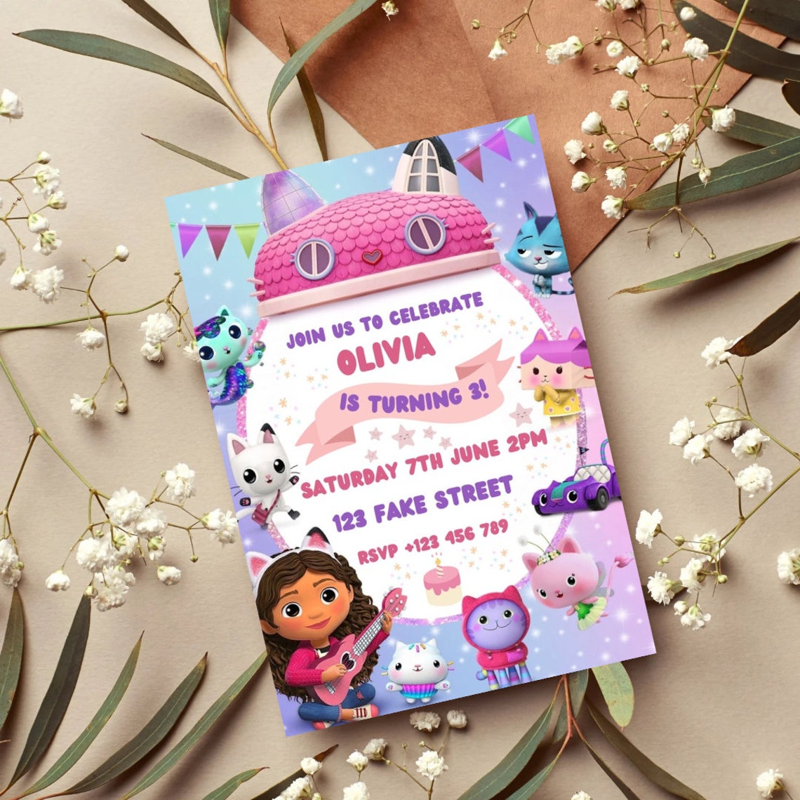 Editable Gabby's Dollhouse Birthday Invitation Template, Digital Gabbys ...