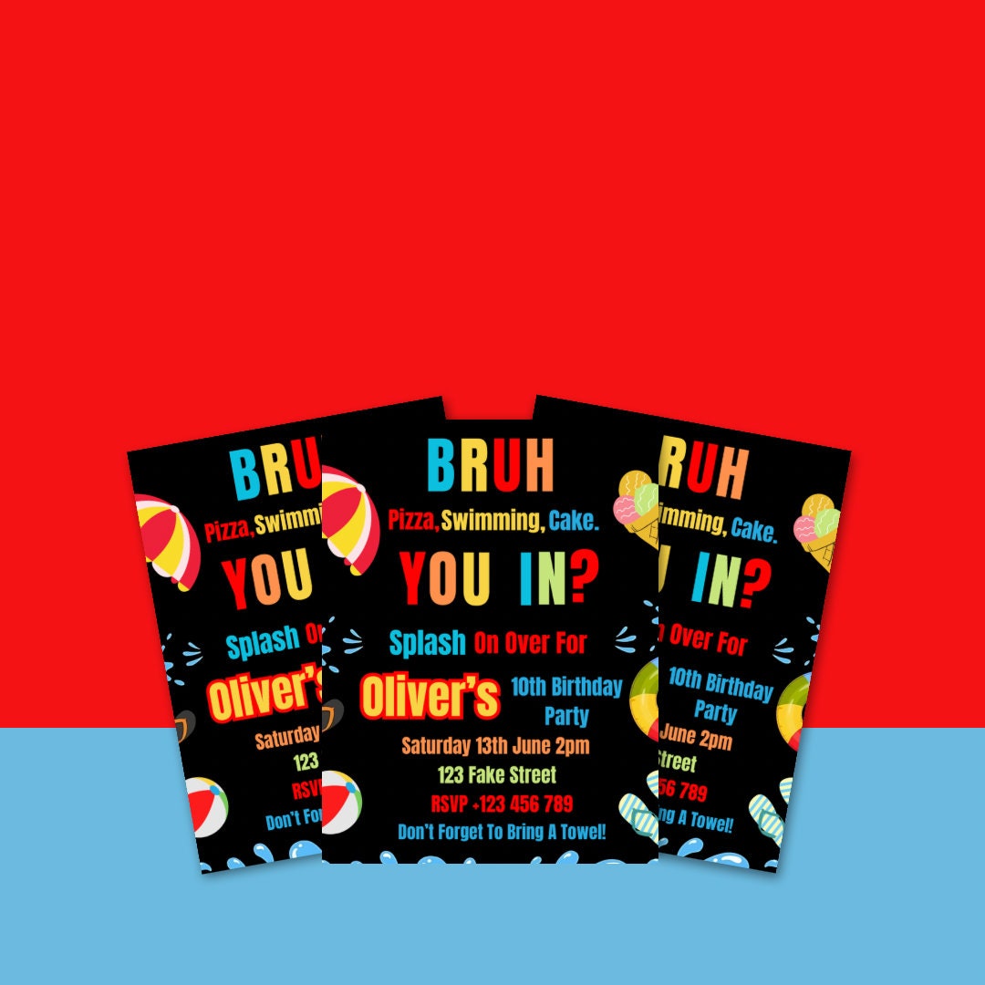 Editable BRUH Birthday Invite Template, Bruh Pool Birthday Party ...