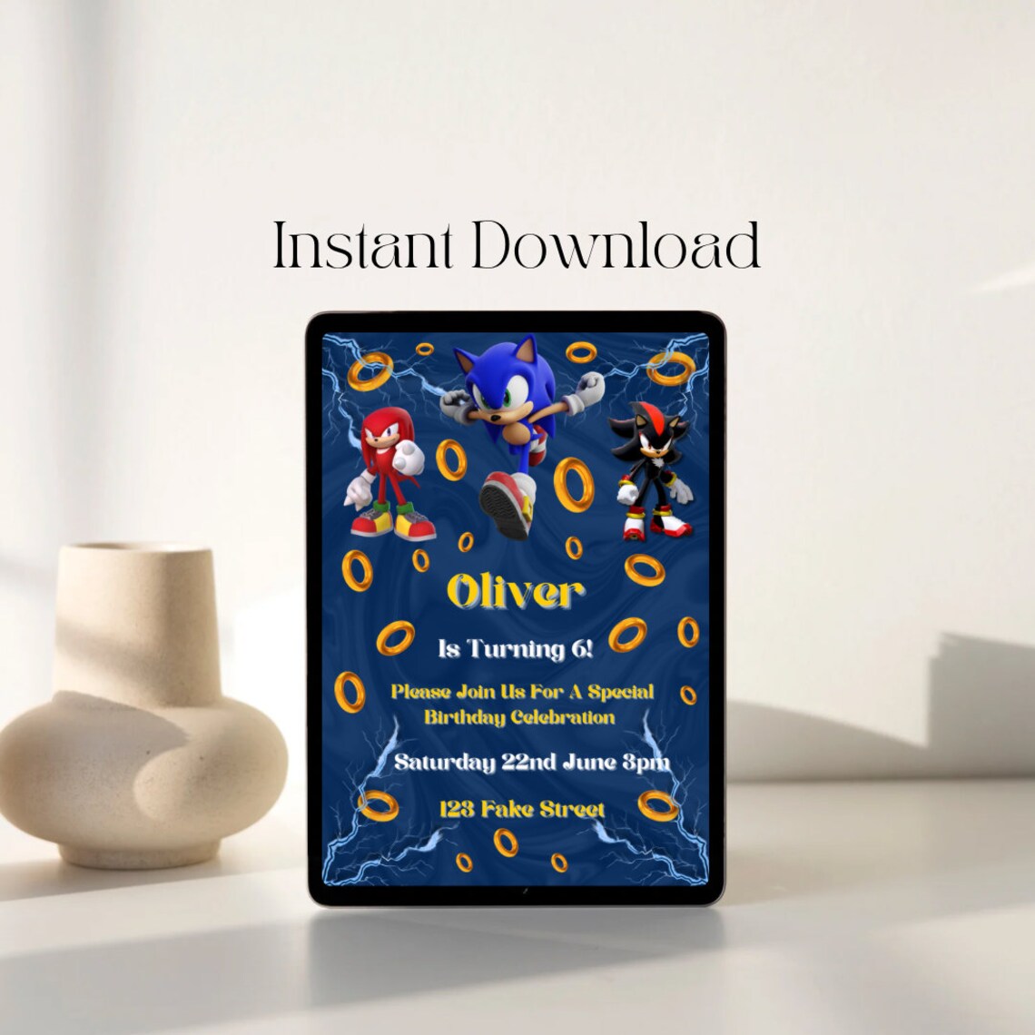 Sonic Birthday Invitation, Super Hedgehog Boys Party Invite, Super ...