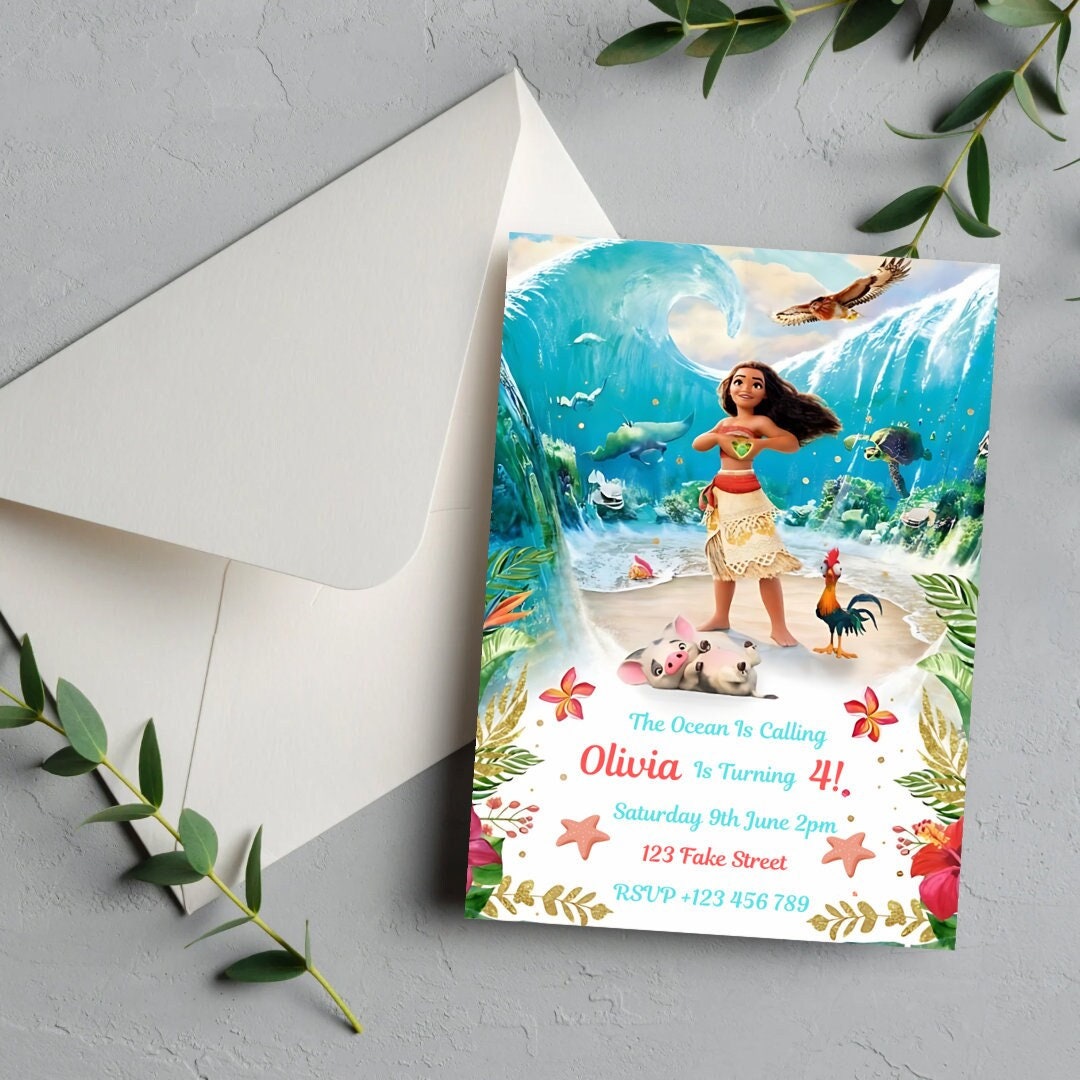 Moana Birthday Invitation, Digital Editable Hawaiian Moana Birthday ...
