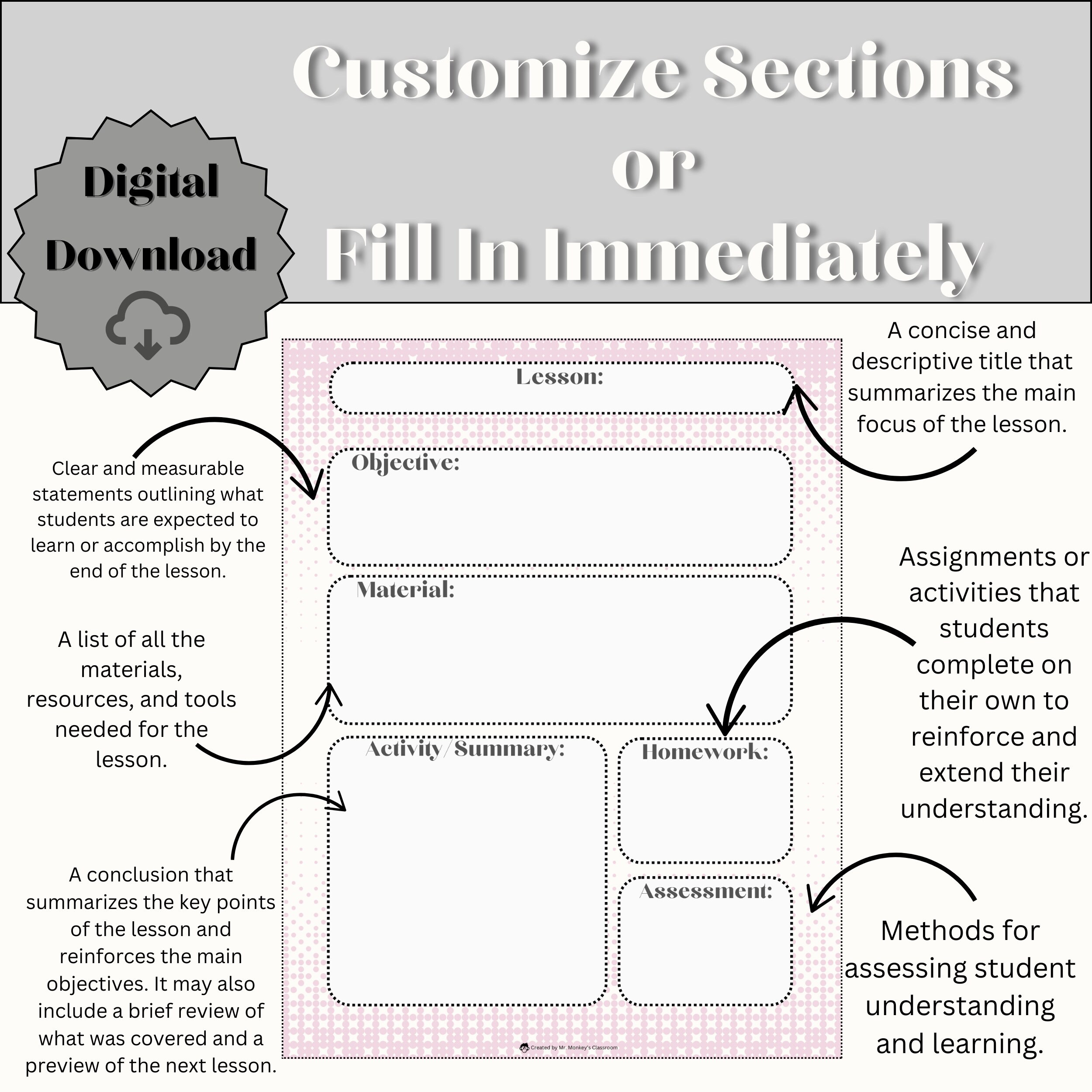 Pixel Lesson Plan Template, Lesson Planner Printable, Homeschool ...