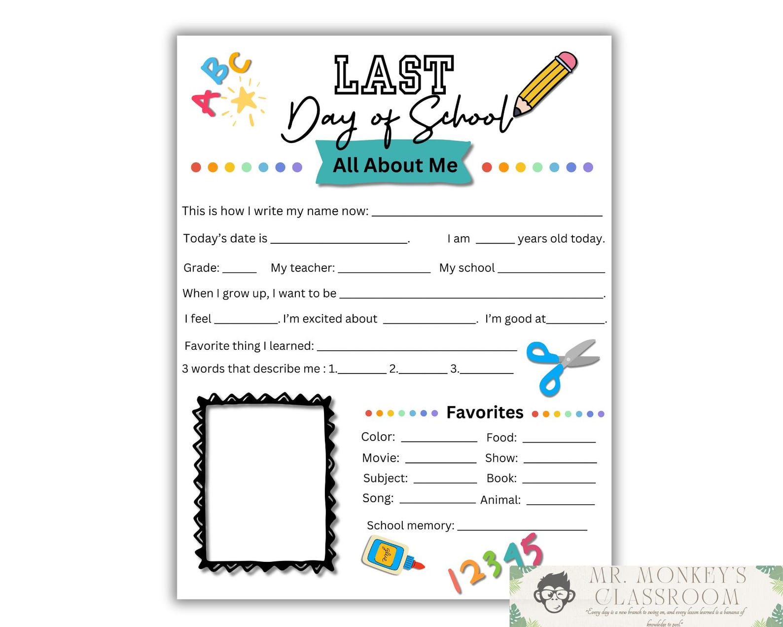 Back to School Printable, Back to School Questionnaire, School ...