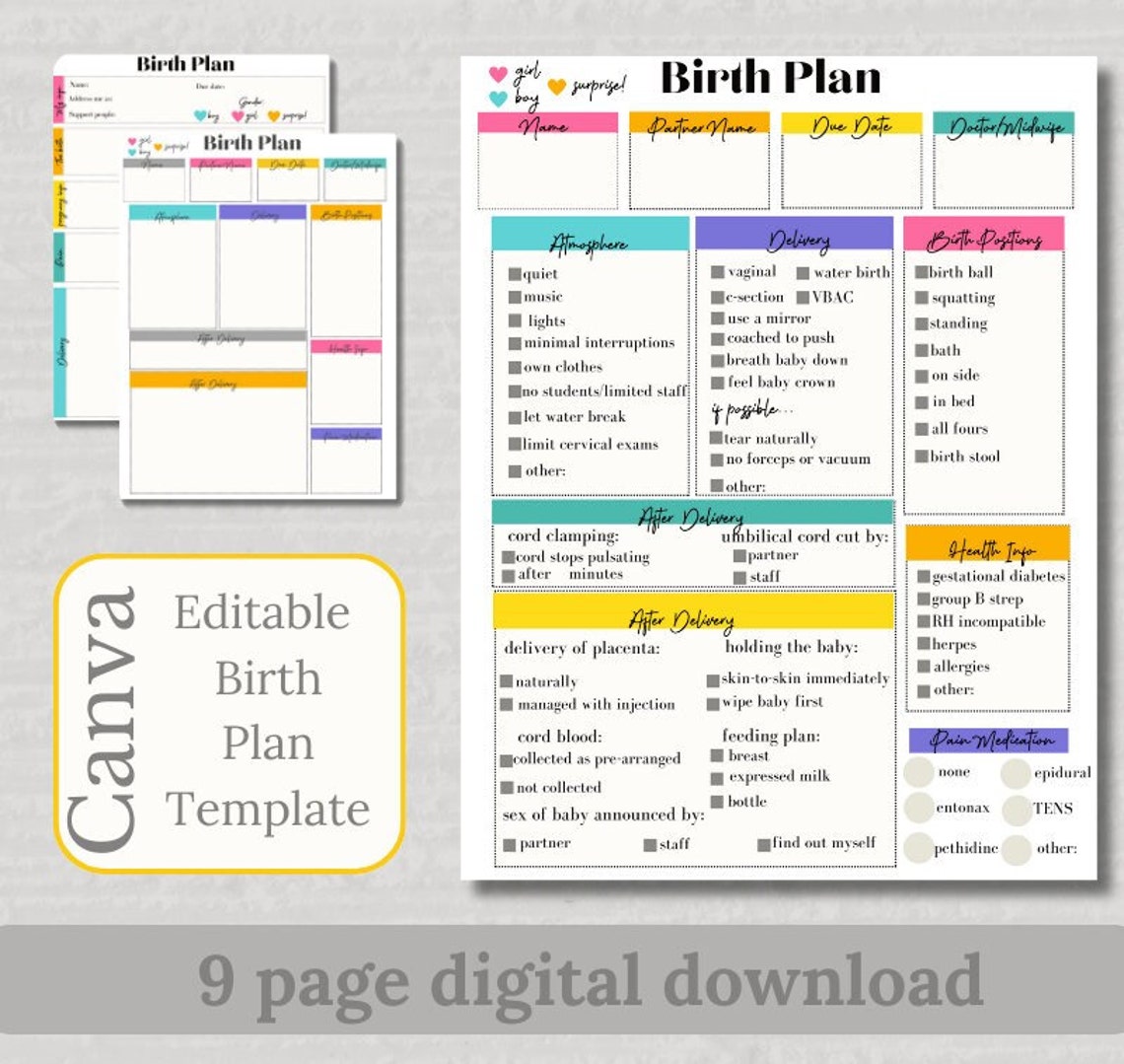Editable Birth Plan Template, Csection Birth Plan Template for ...