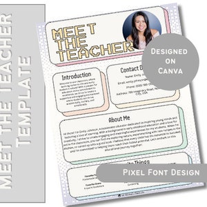 Editable Pixel Meet the Teacher Template for Canva, Teacher ...