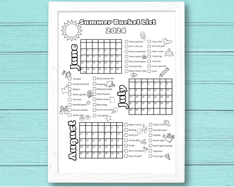 Summer Countdown Poster 2024 Printable Bucket List Kids Monthly ...