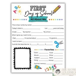 Back to School Printable, Back to School Questionnaire, School ...