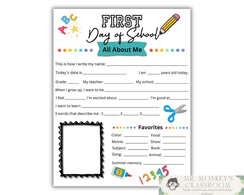 Back to School Printable, Back to School Questionnaire, School ...