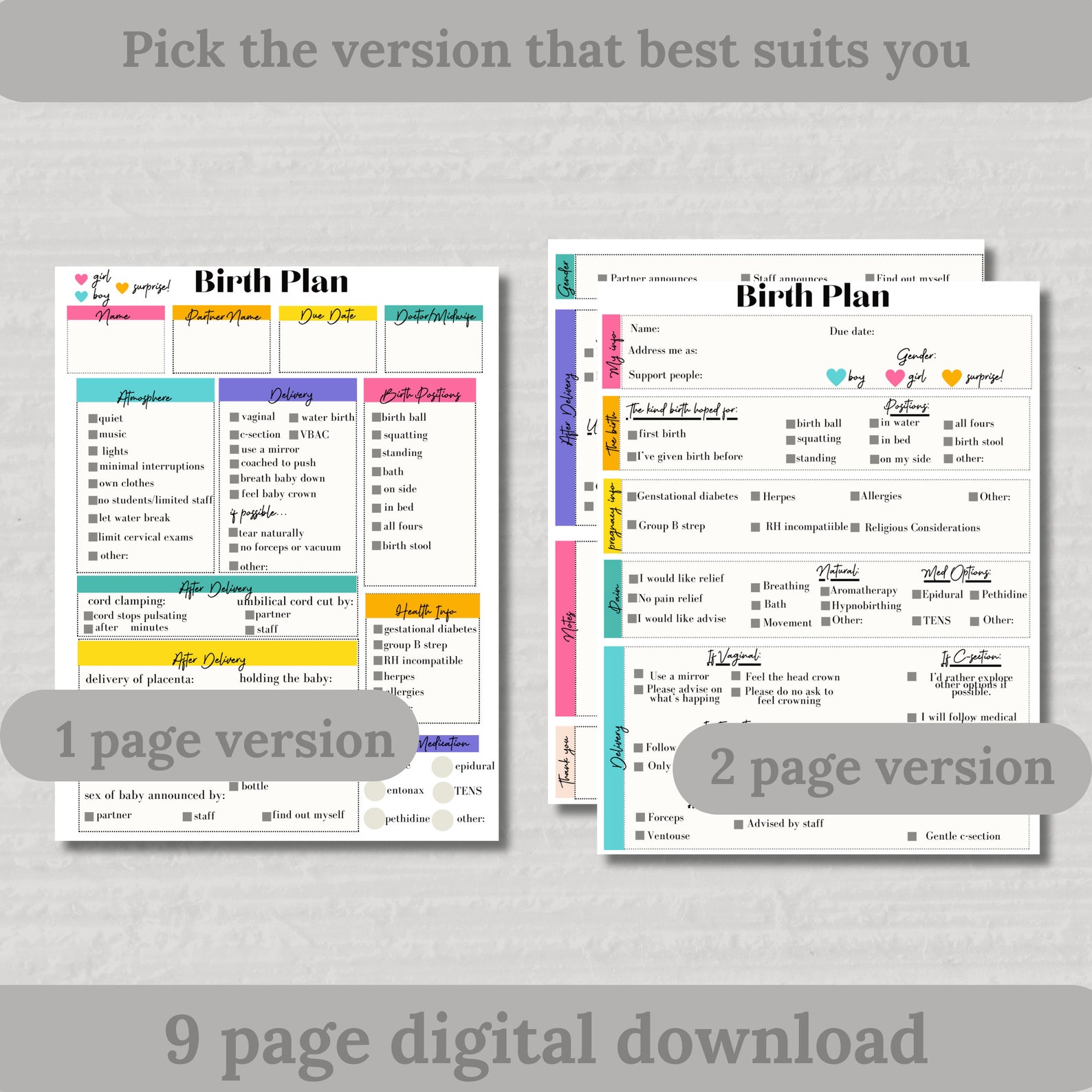 Editable Birth Plan Template, Csection Birth Plan Template for ...