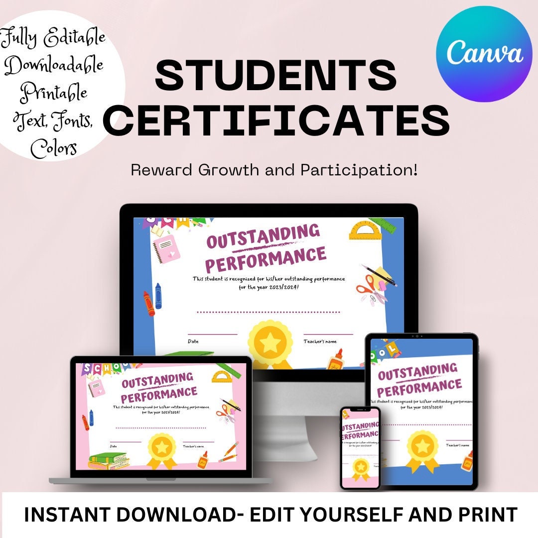 Student Certificates for Outstanding Performance - Etsy