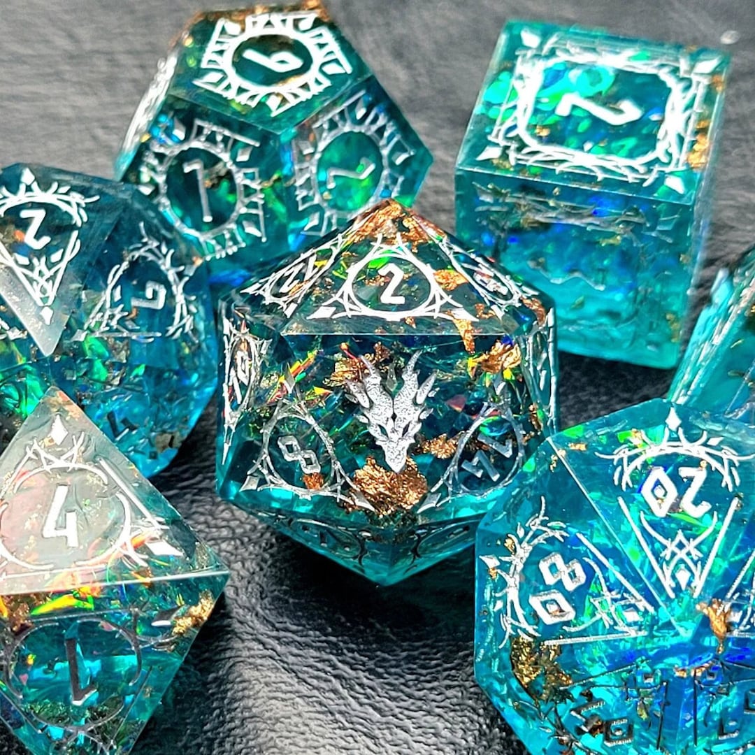 Aquatic Treasures - Dragon Dice Set - Dnd Polyhedral Sharp Edge Resin ...