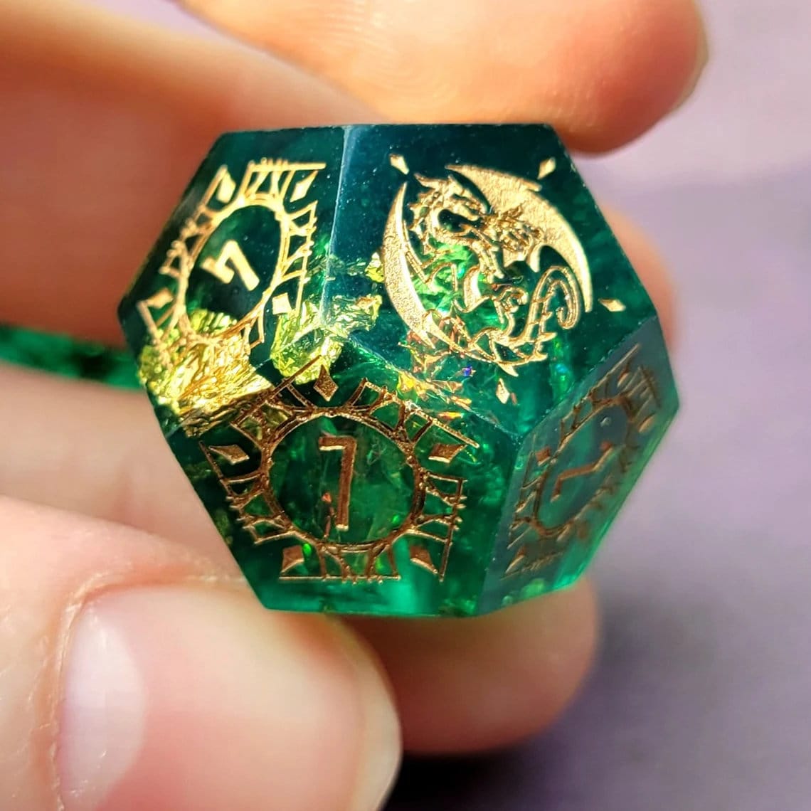 Gilded Forest Dragon Dice Set Dnd Polyhedral Sharp Edge Resin Dragon ...