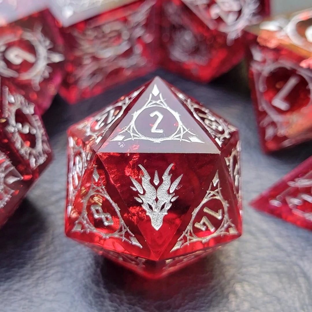 Bloody Cinnabar - Dragon Dice Set - Dnd Polyhedral Sharp Edge Resin ...