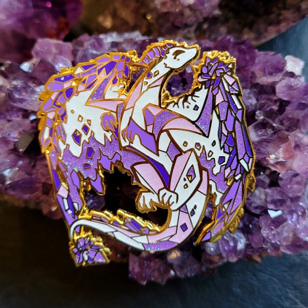 Amethyst - Citrine Dragon Enamel Pins - Crystal Quartz Set - Etsy