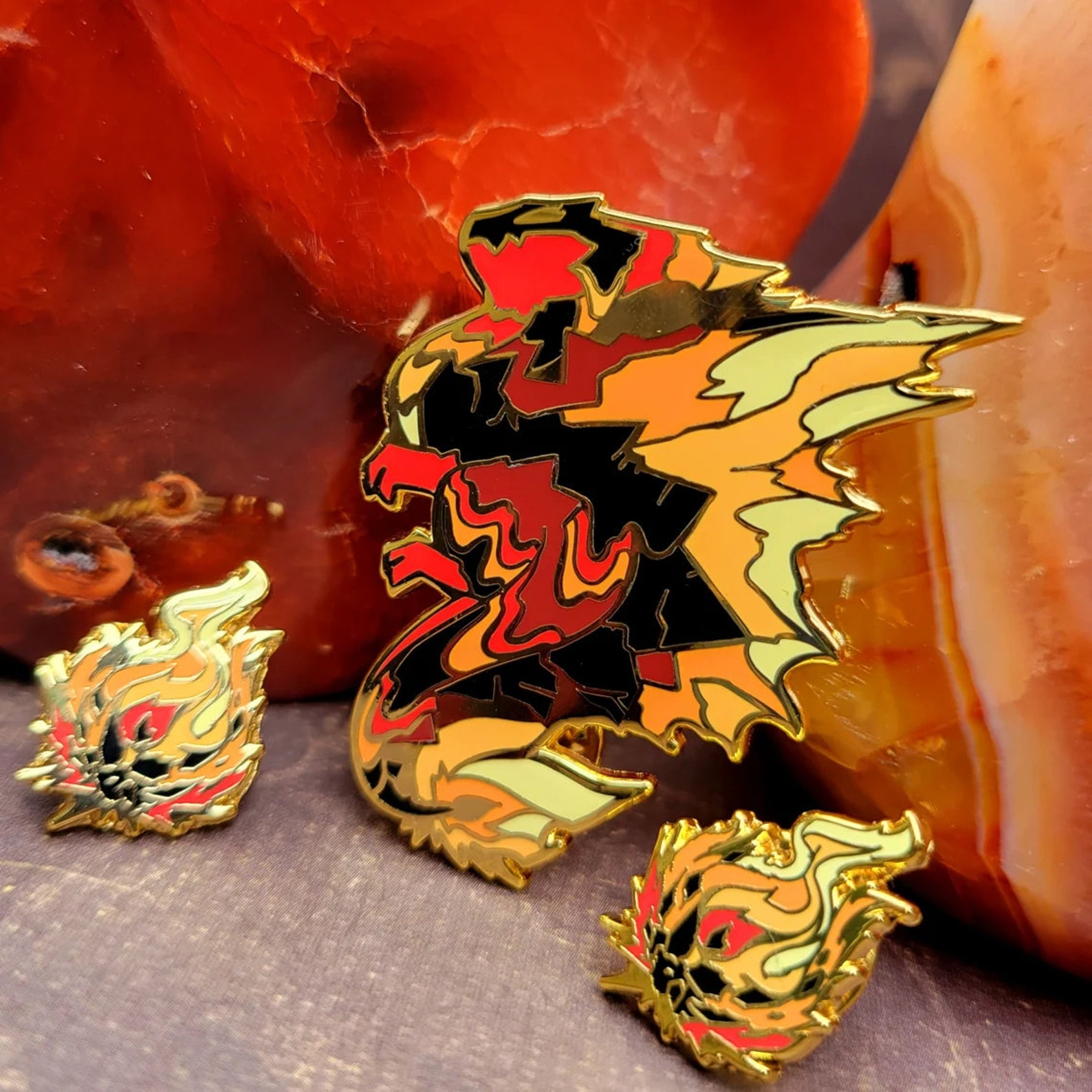 Fire Elemental - Dragon Enamel Pins - Flame Gold - Etsy