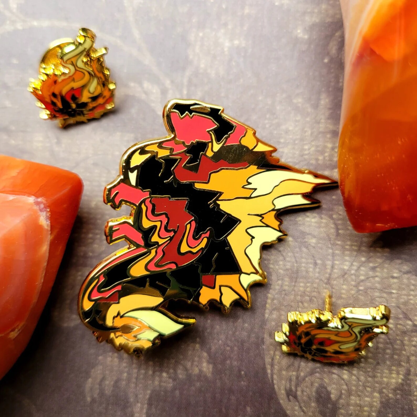 Fire Elemental - Dragon Enamel Pins - Flame Gold - Etsy