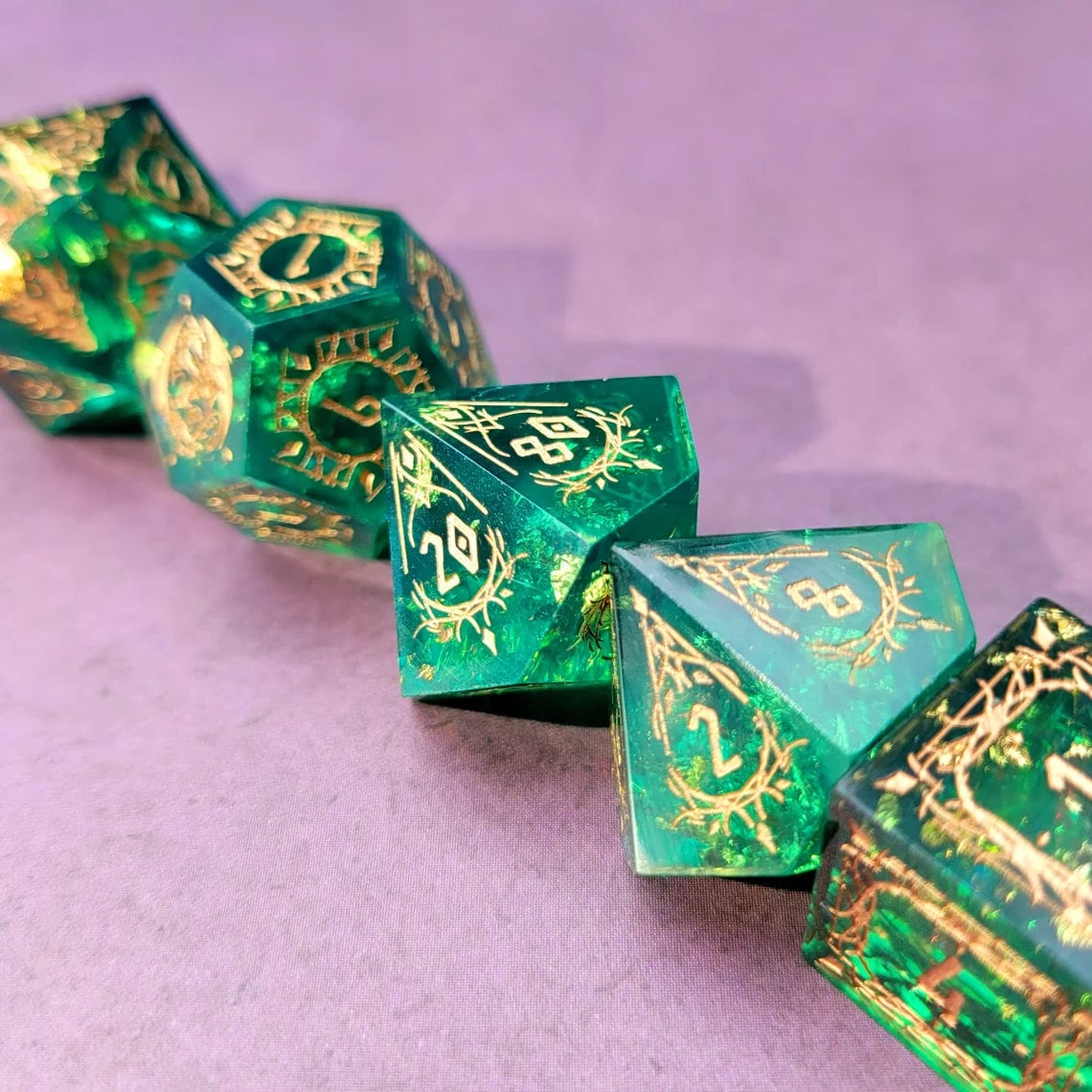 Gilded Forest Dragon Dice Set Dnd Polyhedral Sharp Edge Resin Dragon ...