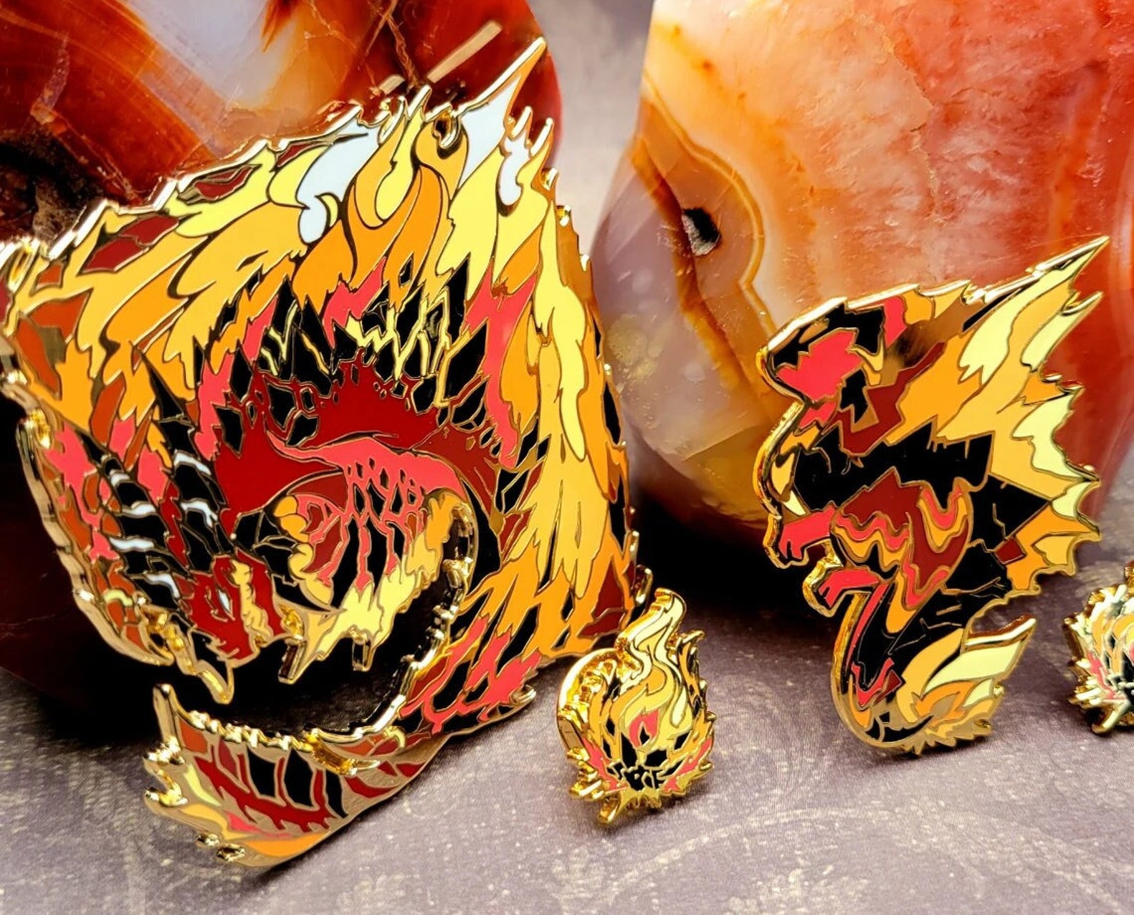 Fire Elemental - Dragon Enamel Pins - Flame Gold - Etsy