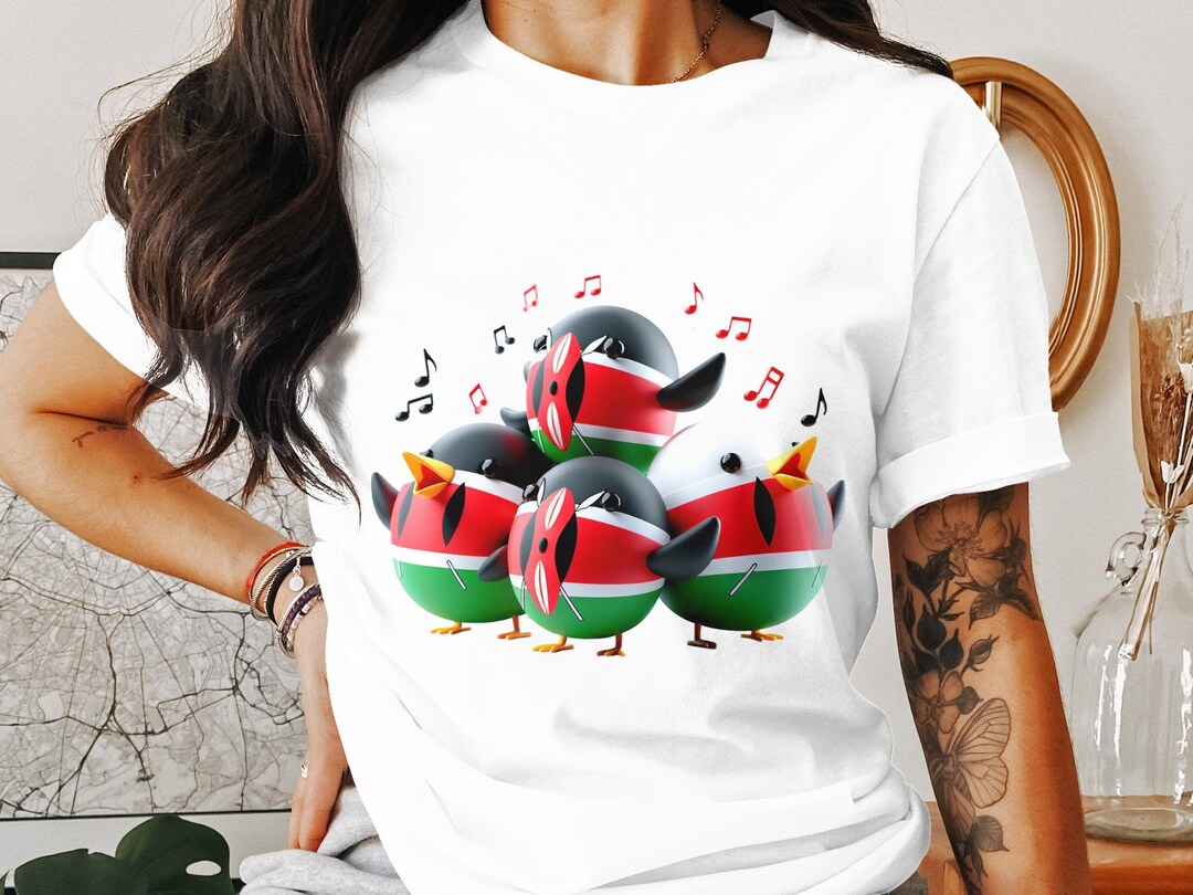 Kenyan Colorful Musical Birds Graphic T-shirt, Fun Singing Birds Design ...