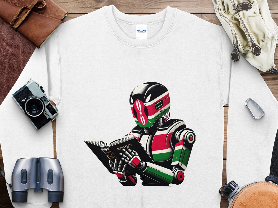 Kenyan Futuristic Robot Reading Book Sweatshirt, Kenyan Flag Design ...