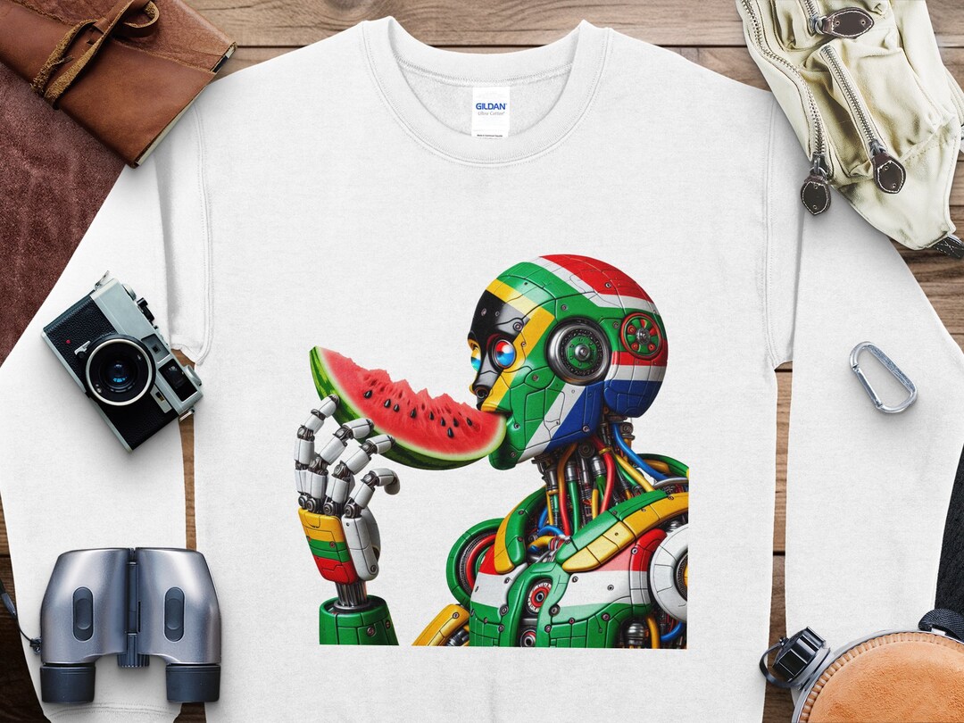 South African Robot Eating Watermelon Sweatshirt, Colorful Robot Design ...