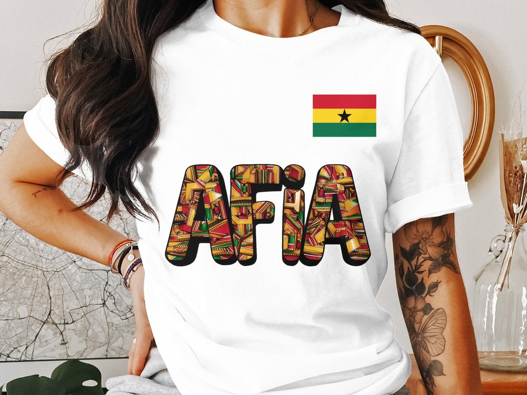 AFIA Ghana Flag T-shirt, African Pride Clothing, Unique Afrofusion Design Apparel, Africa ...