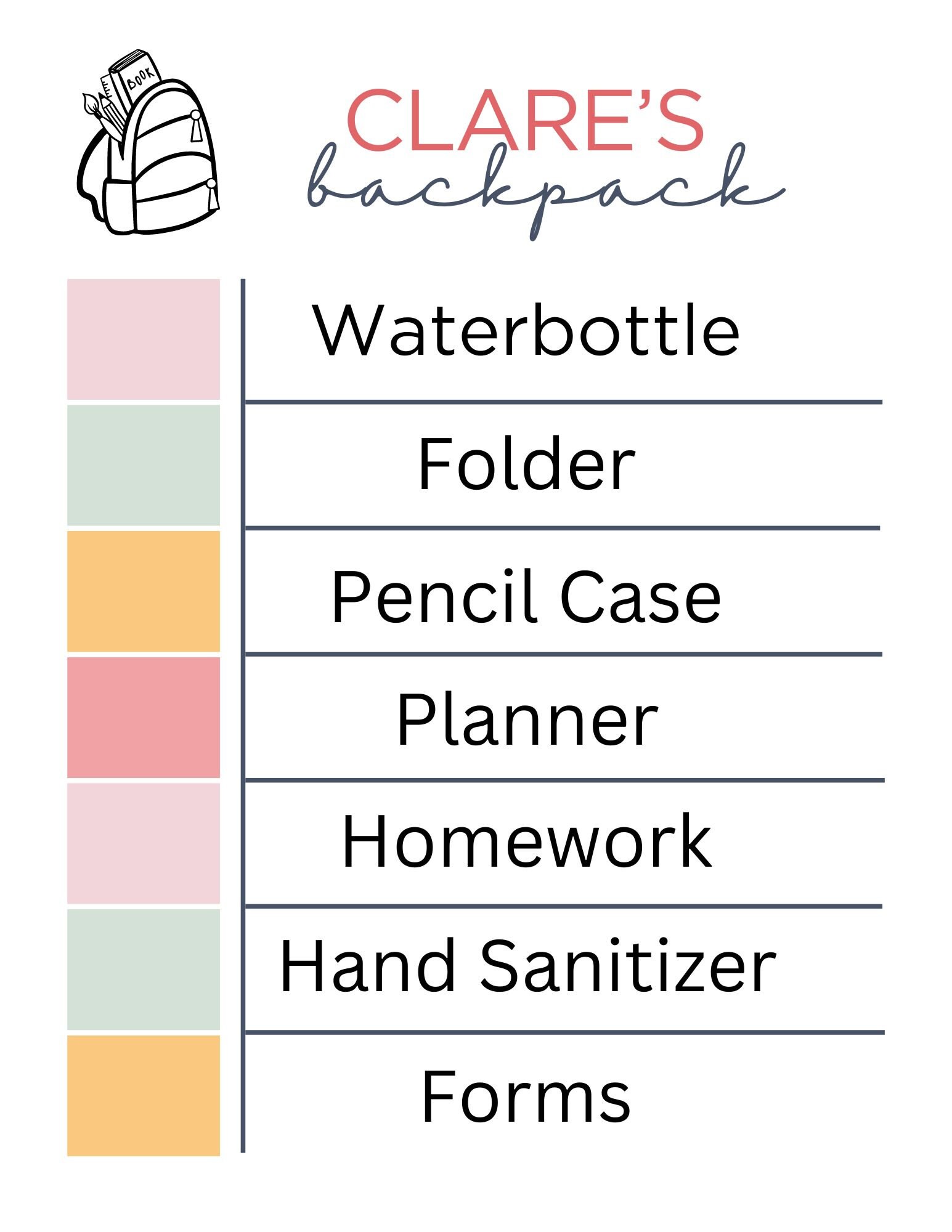 Backpack Checklist for Kids | Backpack Checklist | Backpack List | Bag ...