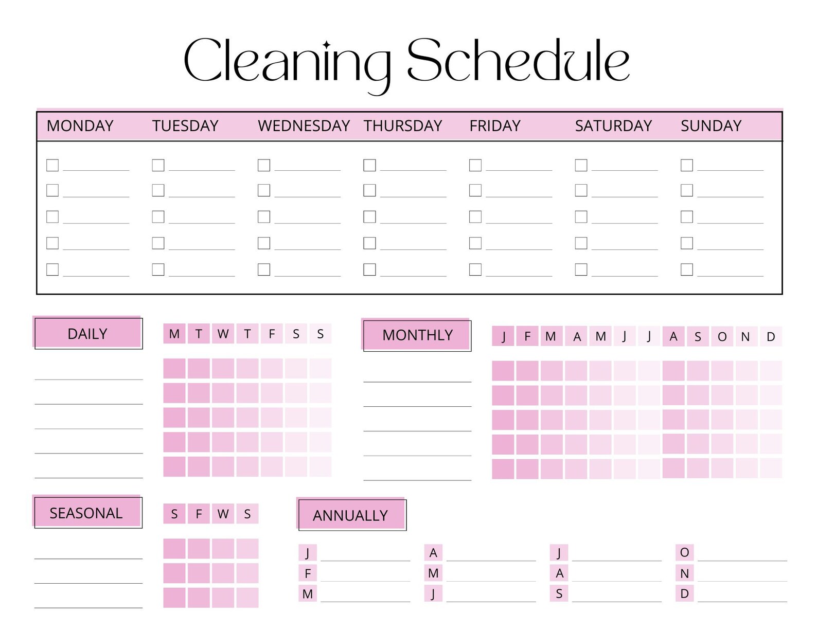 Editable Cleaning Schedule | Digital Print Cleaning Schedule | Cleaning ...