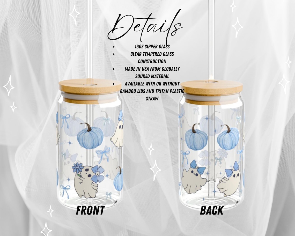 Kawaii Ghost Coquette Sipper Glass Girly Cute Halloween Iced Coffee Cup ...